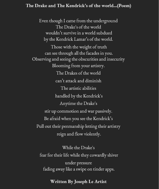 The Drake and The Kendrick’s of the world…(Poem) – LifeandTimelessart