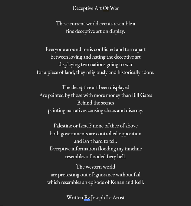 Deceptive Art Of War : Israel – Palestine (Poem)… – LifeandTimelessart